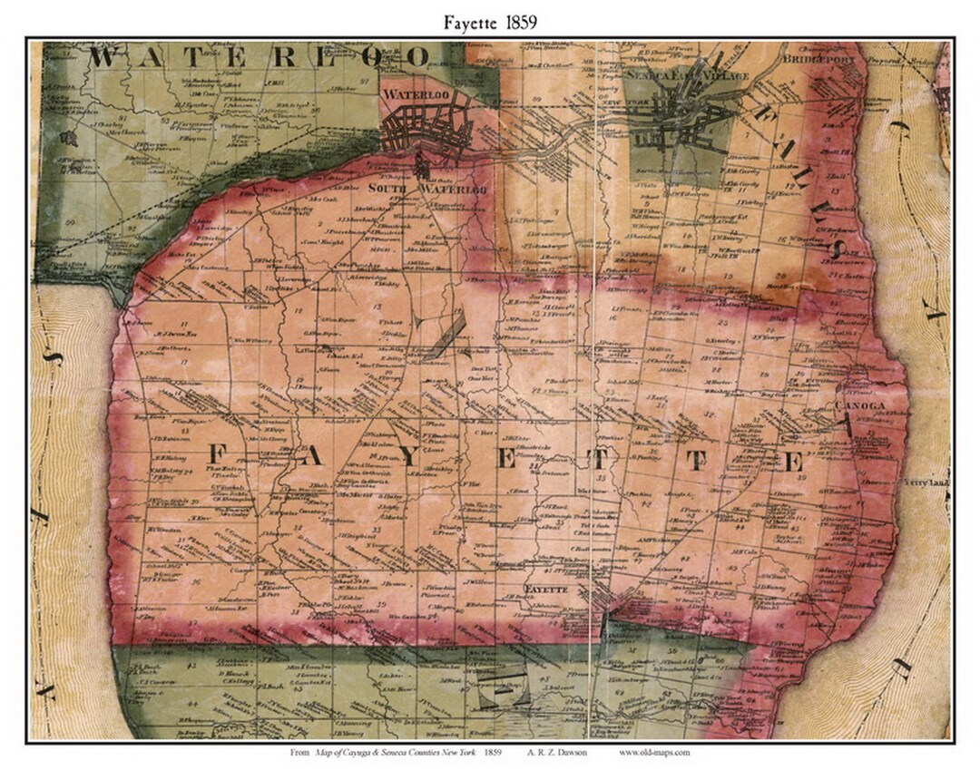 Fayette 1859 Old Town Map With Homeowner Names New York Seneca Lake ...