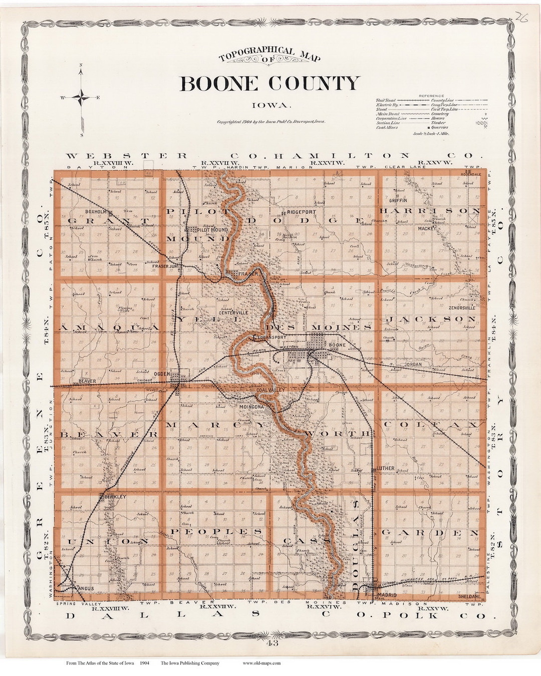 Boone County 1904 - Old Town Map Reprint - Iowa State Atlas - Genealogy ...