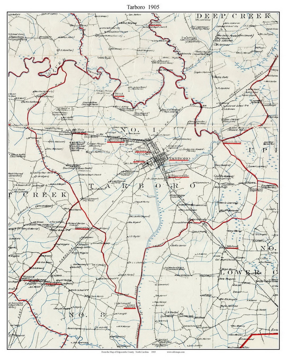 Tarboro 1905 Old Town Map With Homeowner Names - Farra Runnymede ...
