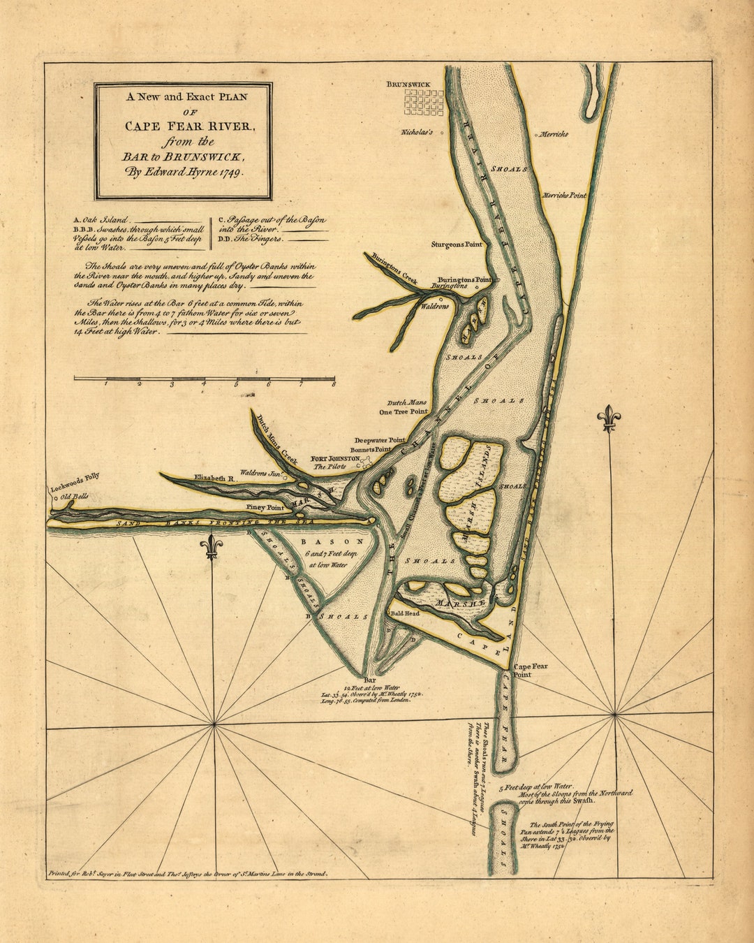 Cape Fear River - 1749 - Old Map Reprint USA 1768 Atlas 37 - Etsy