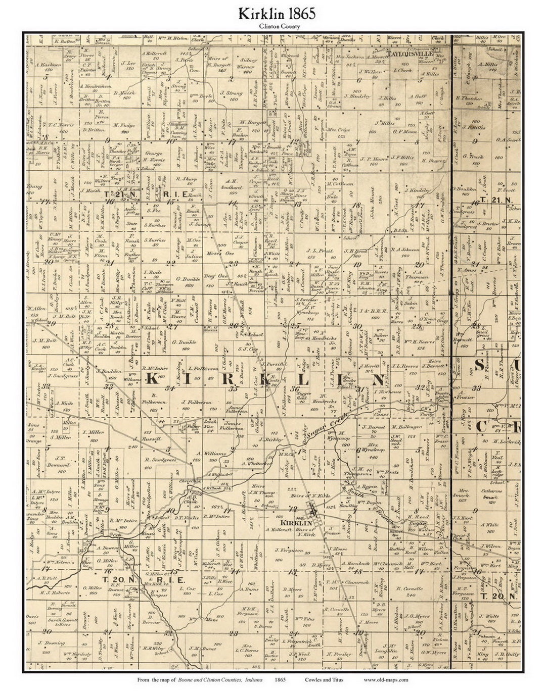 Kirklin 1865 Old Town Map With Homeowner Names Indiana - Reprint ...