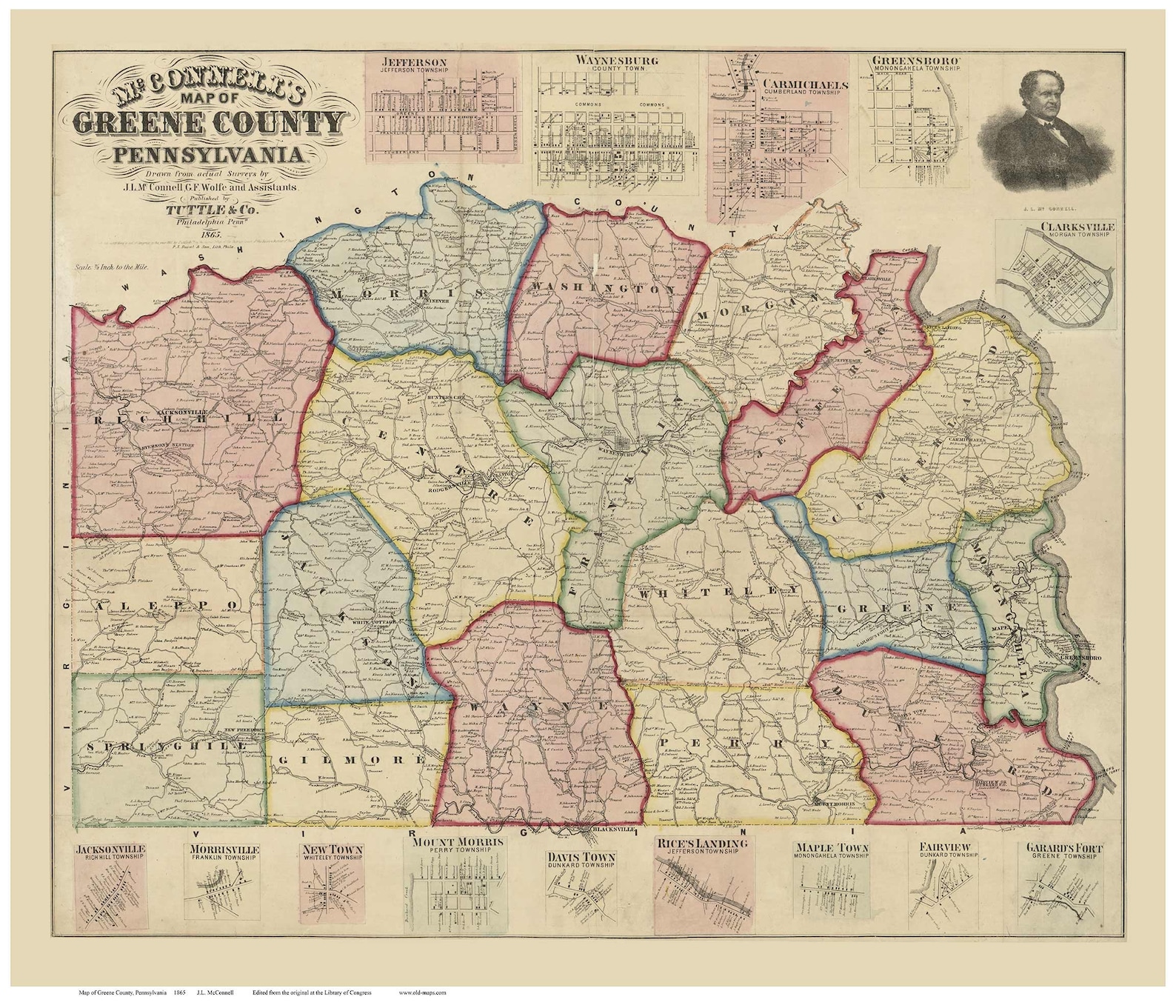 Greene County Pennsylvania 1865 Old Wall Map With Homeowner - Etsy