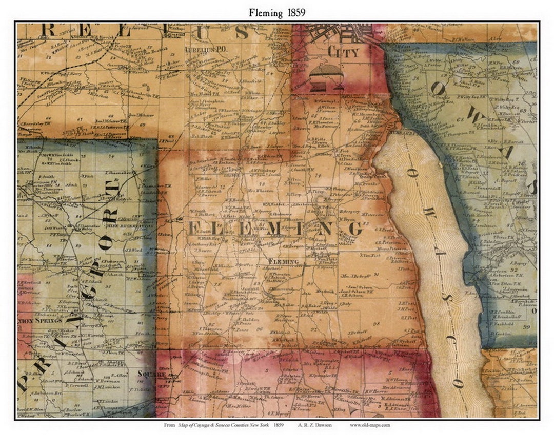 Fleming 1859 Old Town Map With Homeowner Names New York Owasco - Etsy