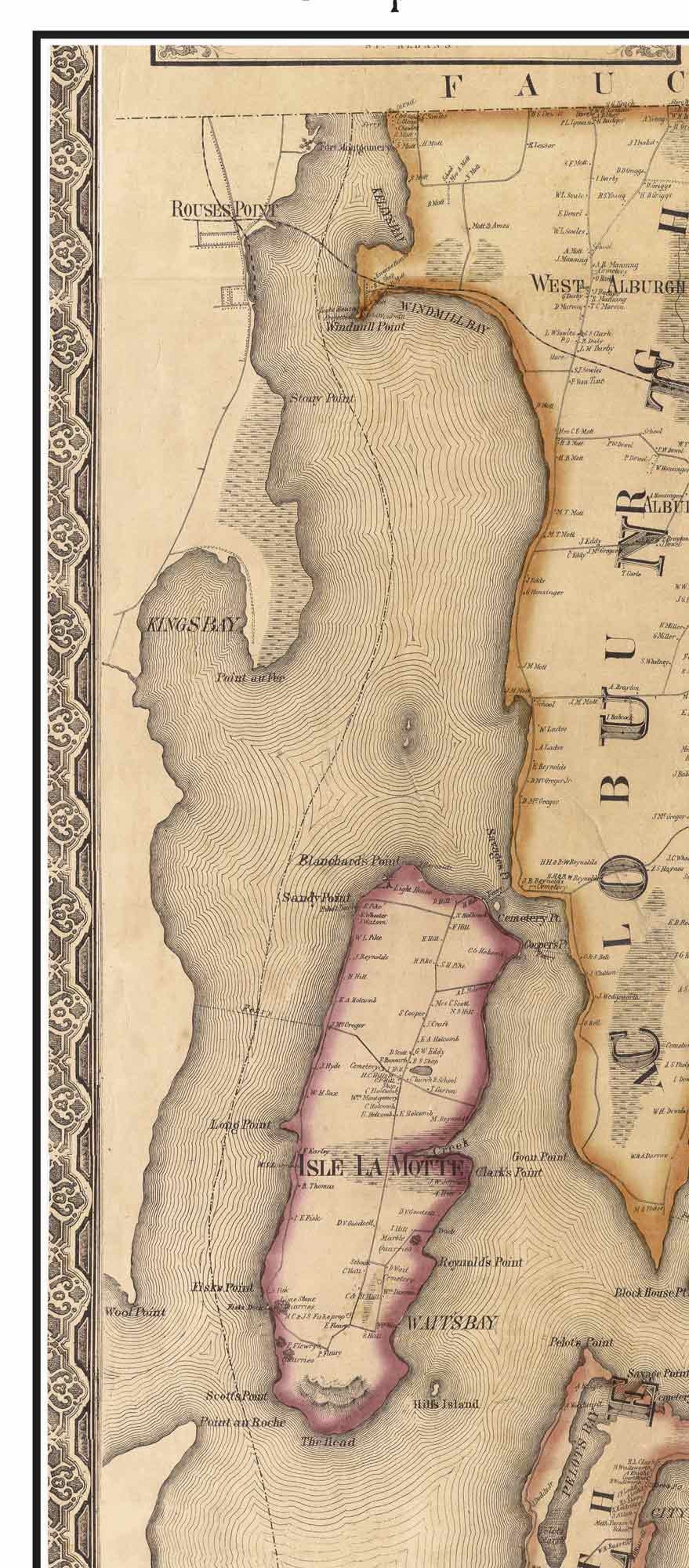Lake Champlain & the Islands 1857 Map of Towns by Walling Composite Map ...