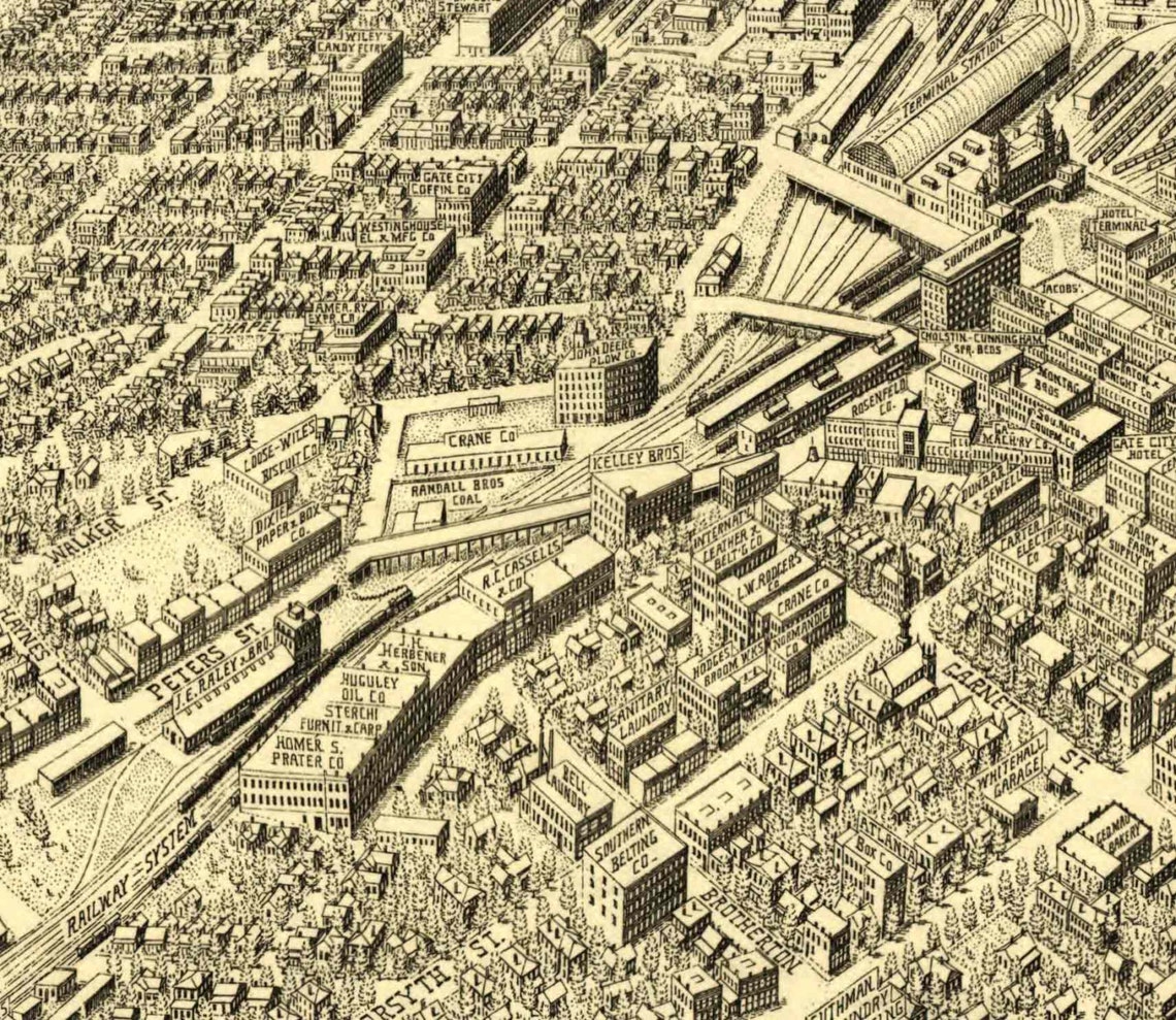 Atlanta Georgia - Old 1919 Birds Eye View - Foote & Davies - Reprint - Etsy