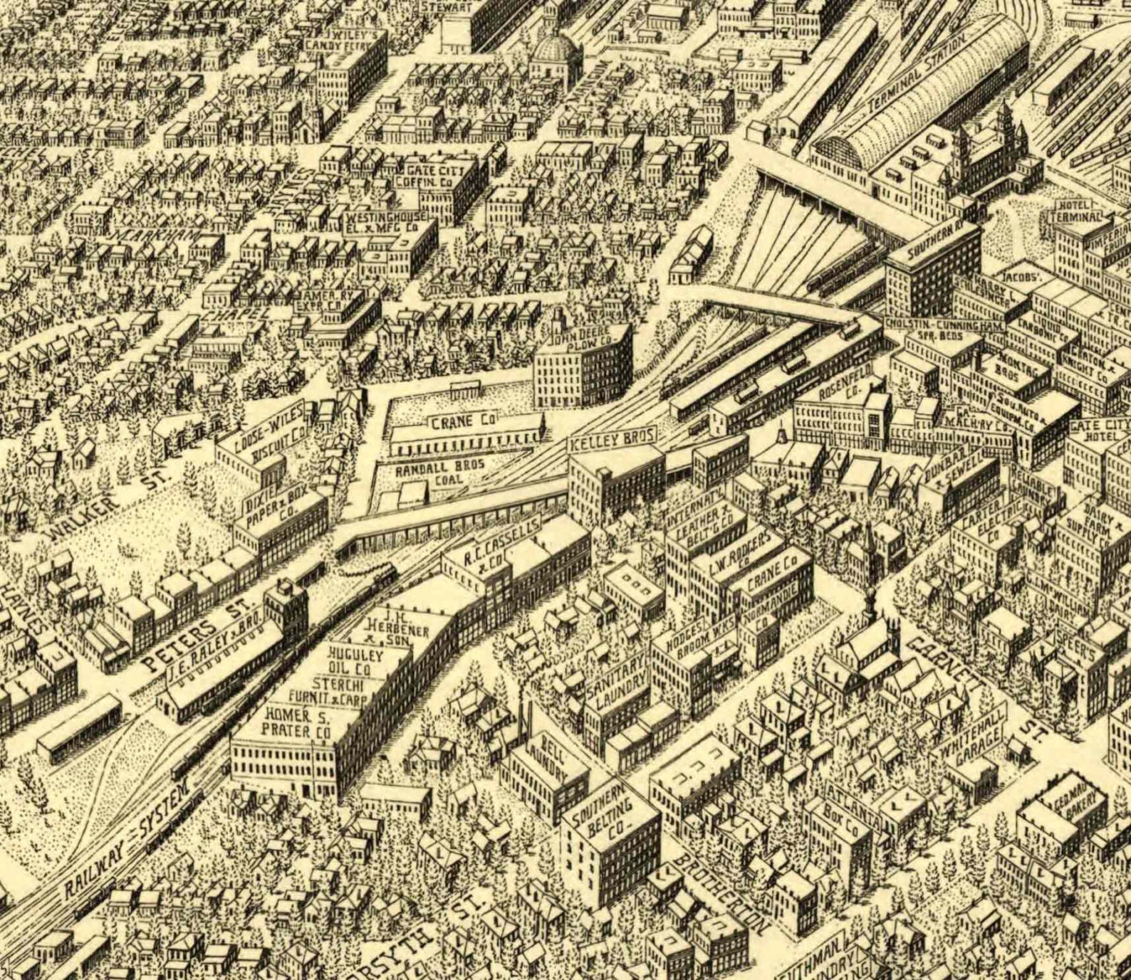 Atlanta Georgia - Old 1919 Birds Eye View - Foote & Davies - Reprint - Etsy