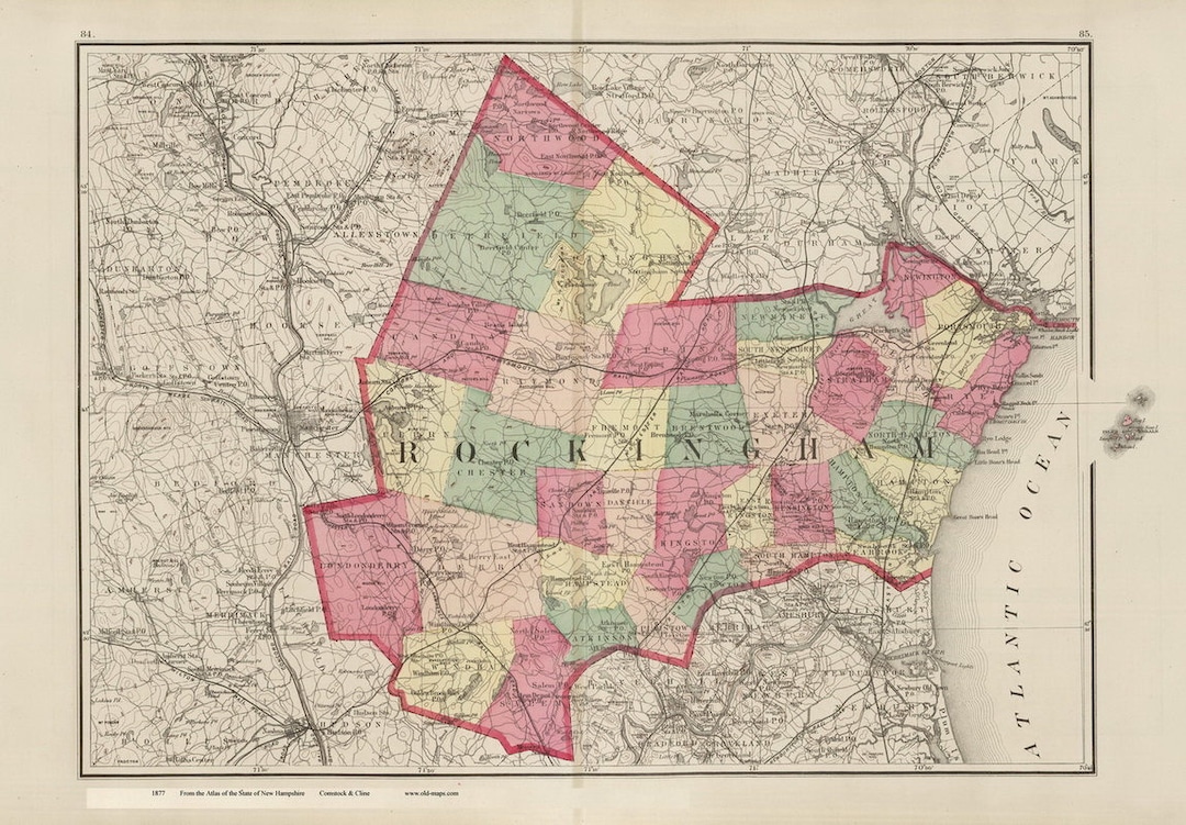 Rockingham County, NH 1877 Old Map Reprint With Topography, Town ...