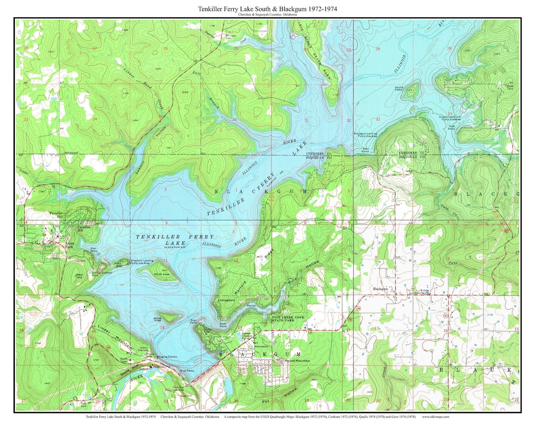Tenkiller Ferry Lake South 1972-1974 Old Topographic Map USGS Blackgum ...