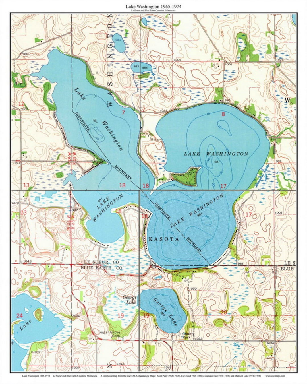 Lake Washington - 1965-1974 Map Reprint - Old Topographic USGS Custom ...