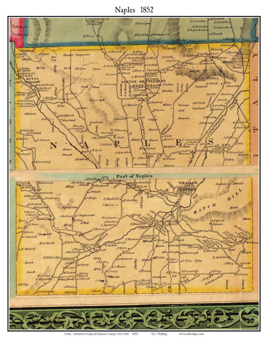 Naples 1852 Old Town Map With Homeowner Names New York | Etsy
