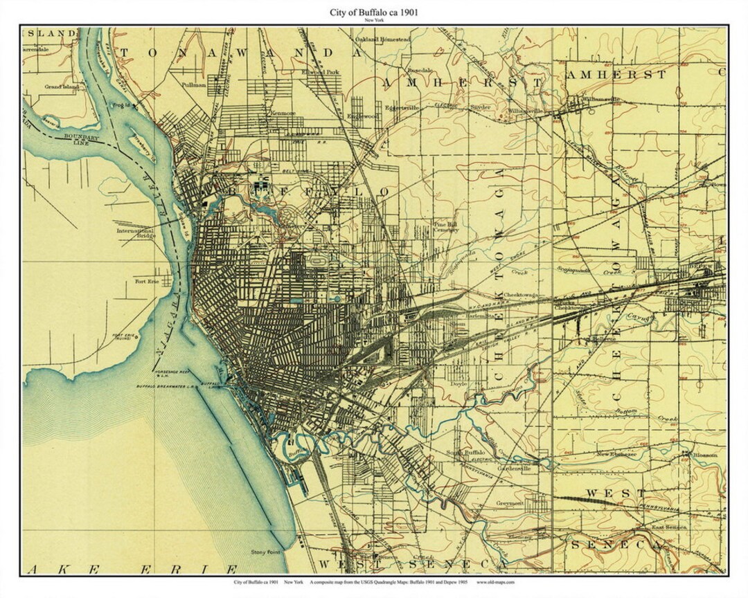 Buffalo City - 1901 USGS Old Topographic Map Depew Williamsville Custom ...