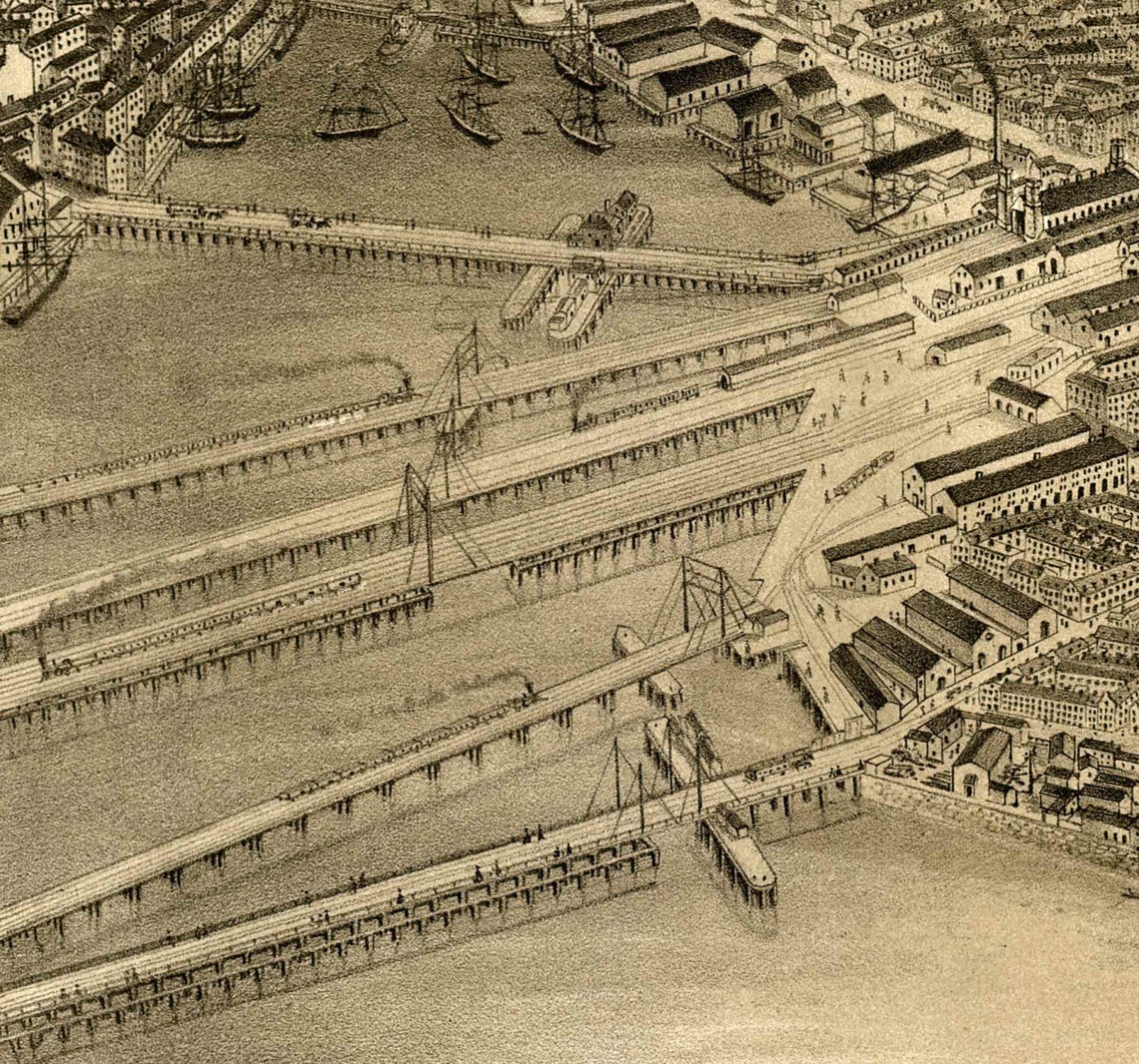 Boston - 1870 - Copy 1 - Birds Eye View by F. Fuchs - Reprint - Etsy