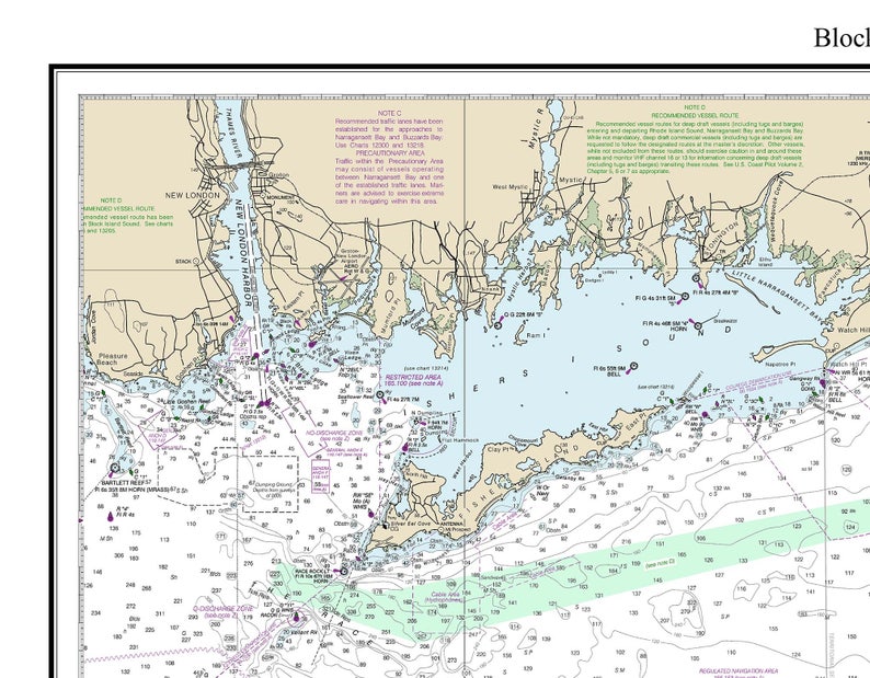 Block Island Sound 2017 Custom Nautical Map Rhode | Etsy