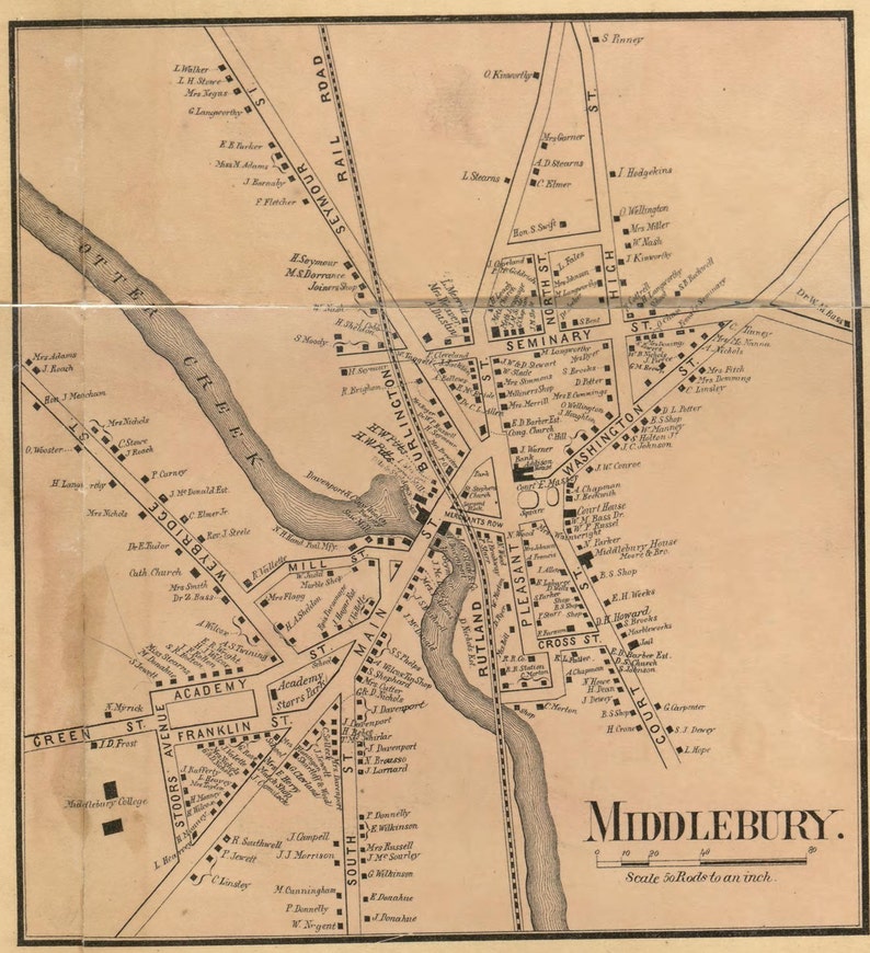 Addison County Vermont 1857 Old Wall Map Reprint With - Etsy