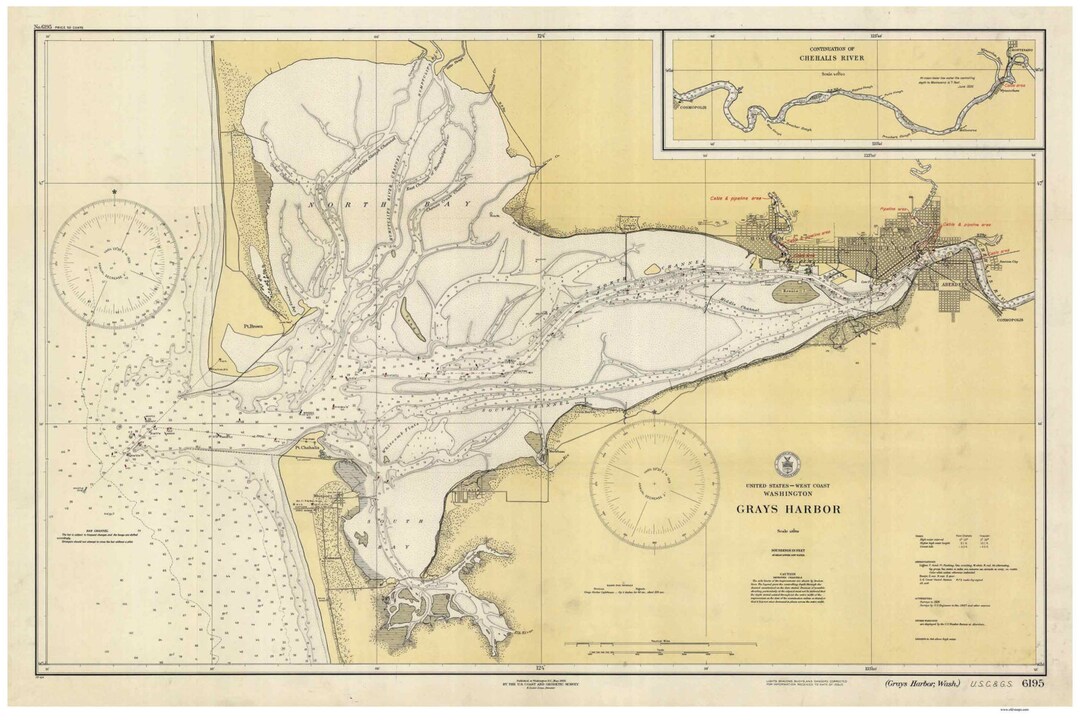 Grays Harbor 1928 Nautical Map Washington PC Harbors Reprint 6195 - Etsy
