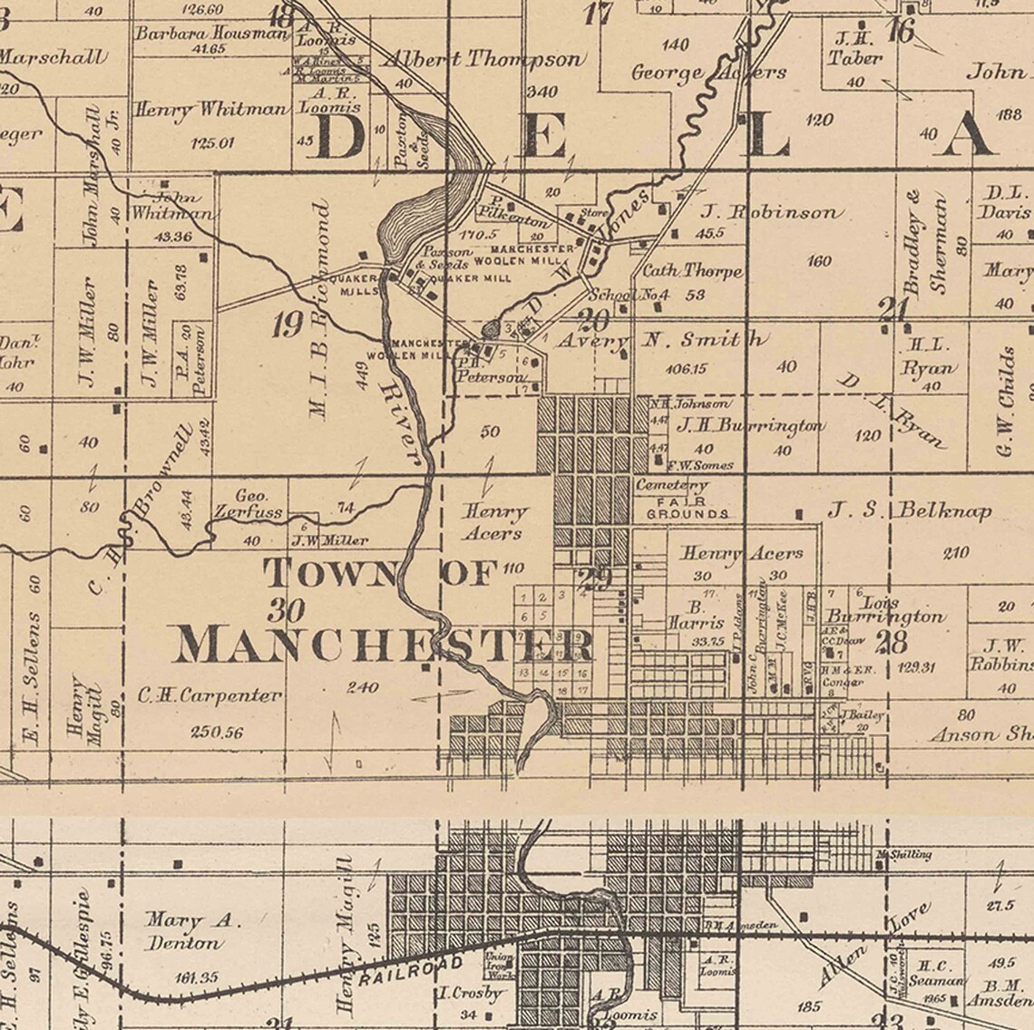 Delaware County Iowa 1882 Old Wall Map With Landowner Names Farm Lines ...