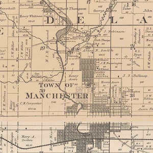 Delaware County Iowa 1882 Old Wall Map With Landowner Names Farm Lines ...