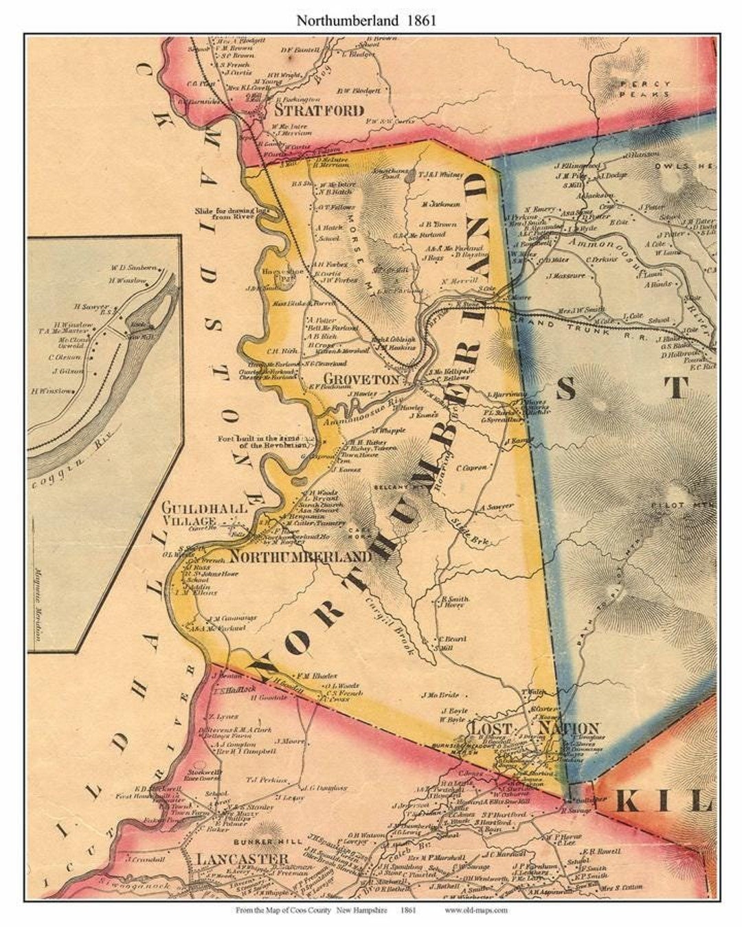 Northumberland 1861 Old Town Map With Homeowner Names New Hampshire ...
