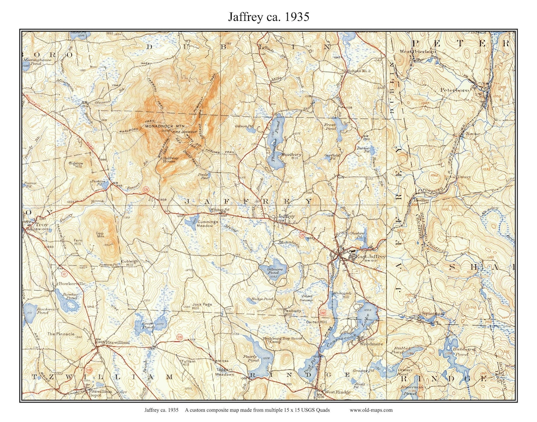 Jaffrey - 1936 Old Town Map Monadnock Mountain USGS Topographic Custom ...