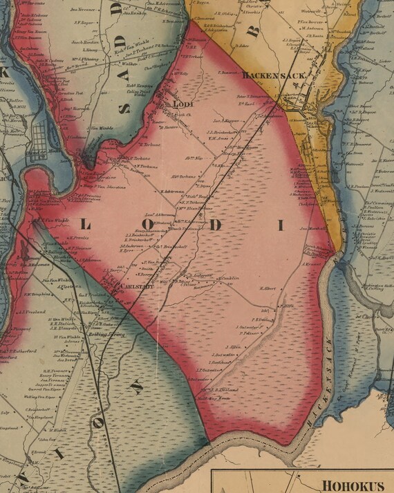 Lodi 1861 Old Town Map With Homeowner Names Carlstadt New | Etsy