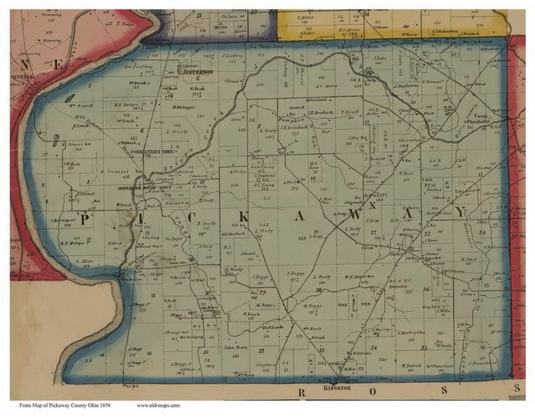 Pickaway 1858 Old Town Map With Homeowner Names Ohio Reprint Genealogy ...