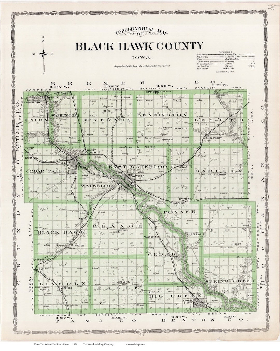 Black Hawk County 1904 - Old Town Map Reprint - Iowa State Atlas ...