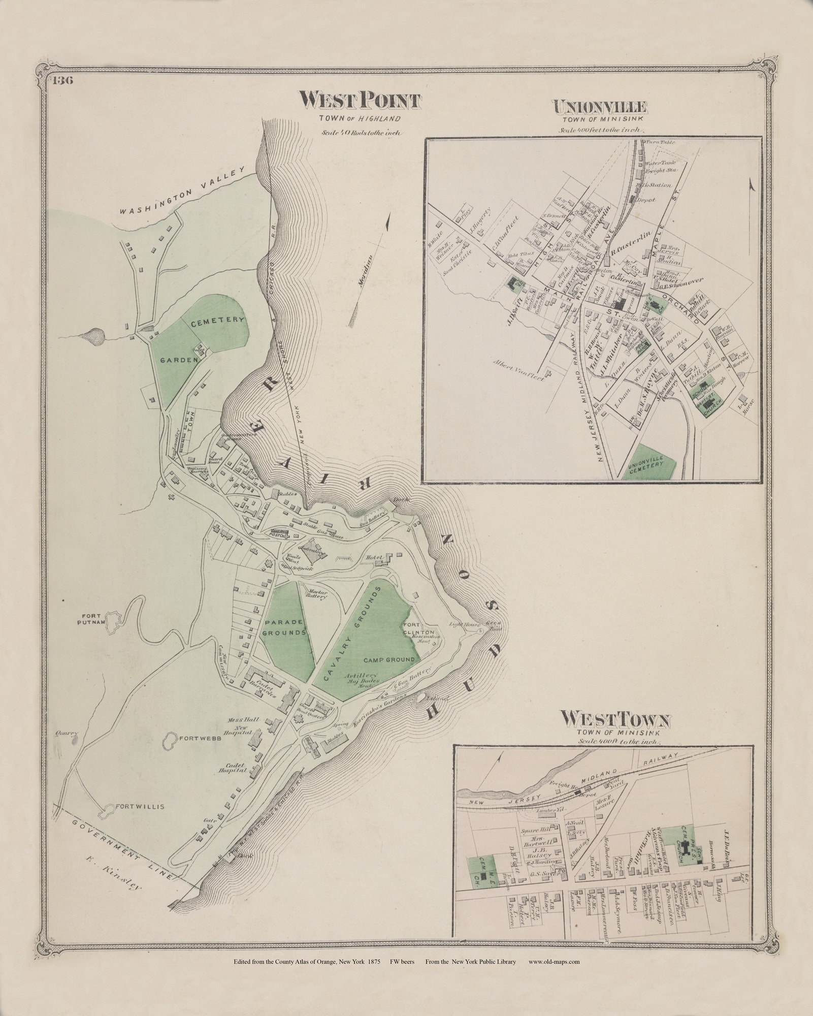 West Point 1875 Map Homeowner names Highland Unionville - Etsy.de