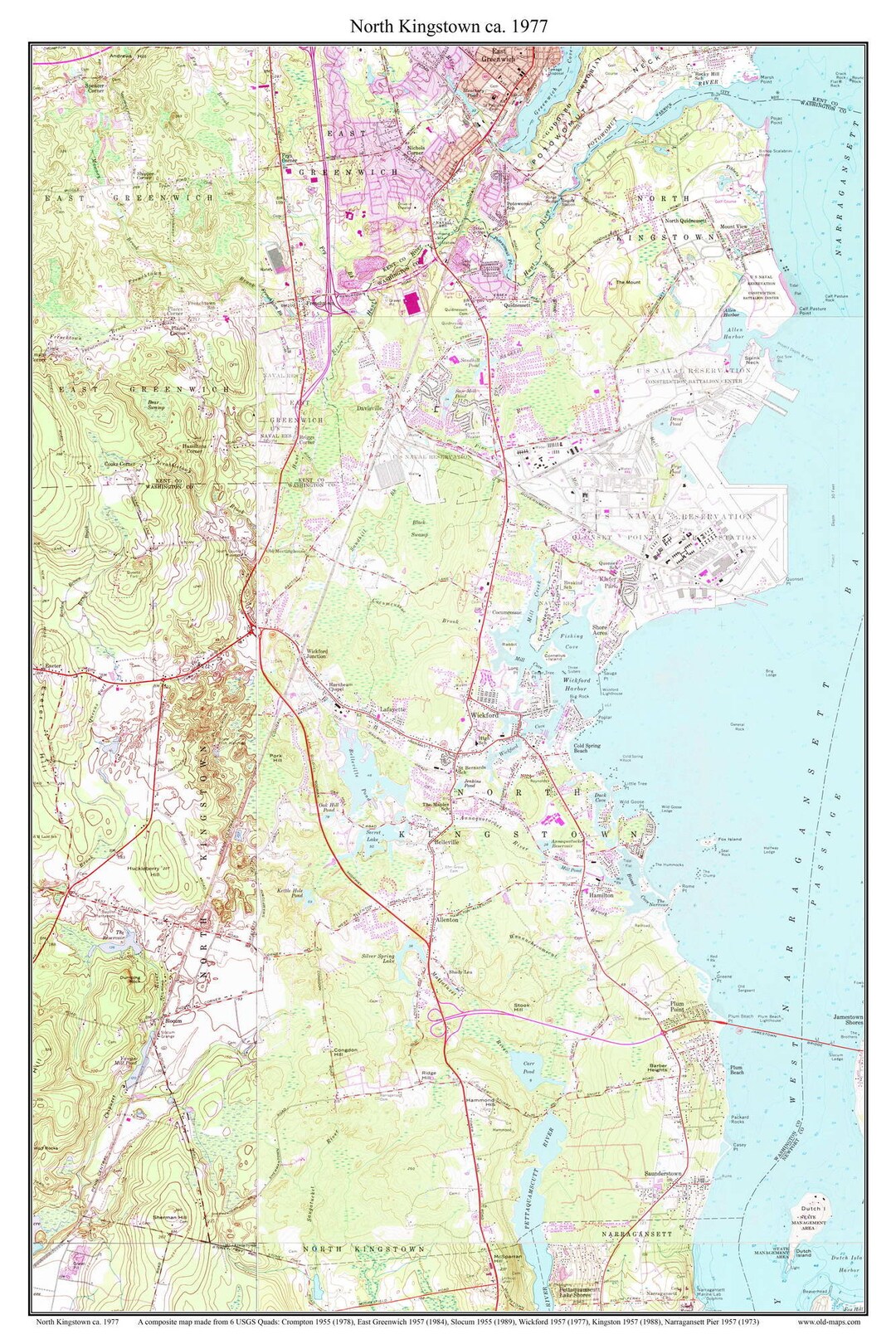 North Kingstown - 1977 Old Topographic Map USGS Wickford Har East ...