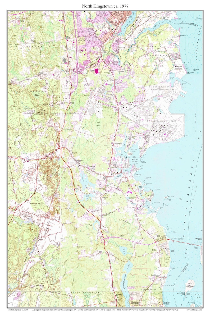 North Kingstown 1977 Old Topographic Map USGS Wickford Har East ...