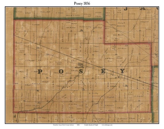 Posey 1856 Old Town Map with Homeowner Names Indiana | Etsy