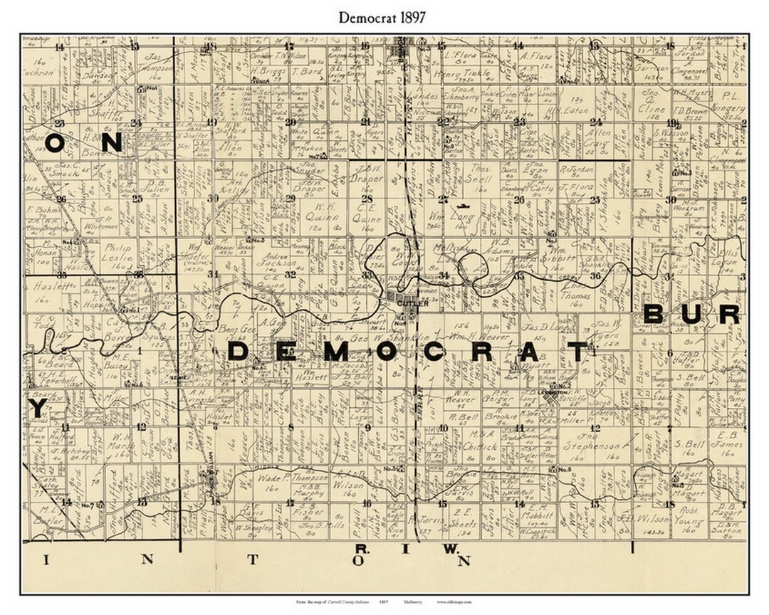 Democrat 1897 Old Town Map With Homeowner Names Indiana Cutler ...