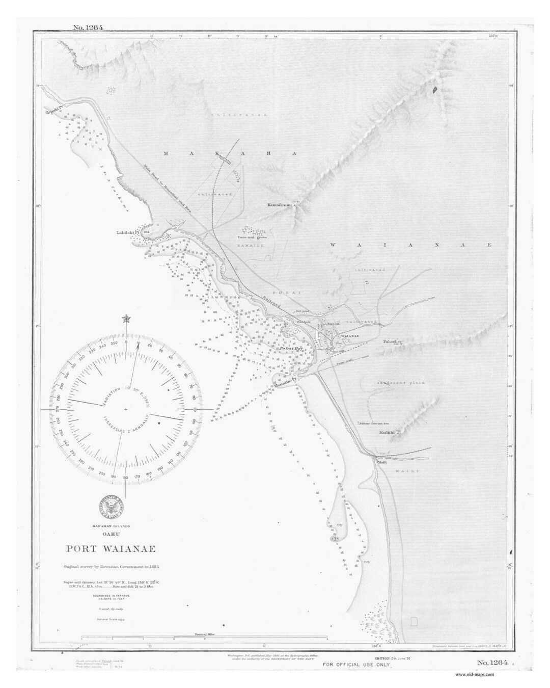 Port Waianae - 1920 Nautical Map - Hawaii, PC Harbors Oahu Reprint 1264 ...