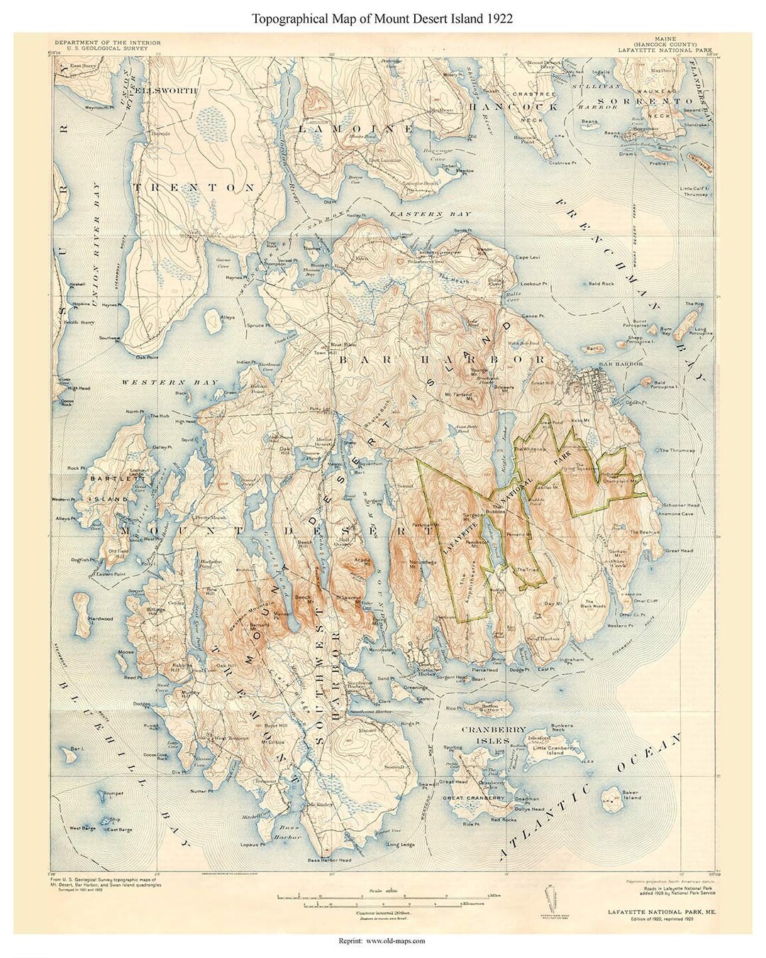 Mount Desert Island 1922 Old Topo Map - Edited Reprint of the Original ...