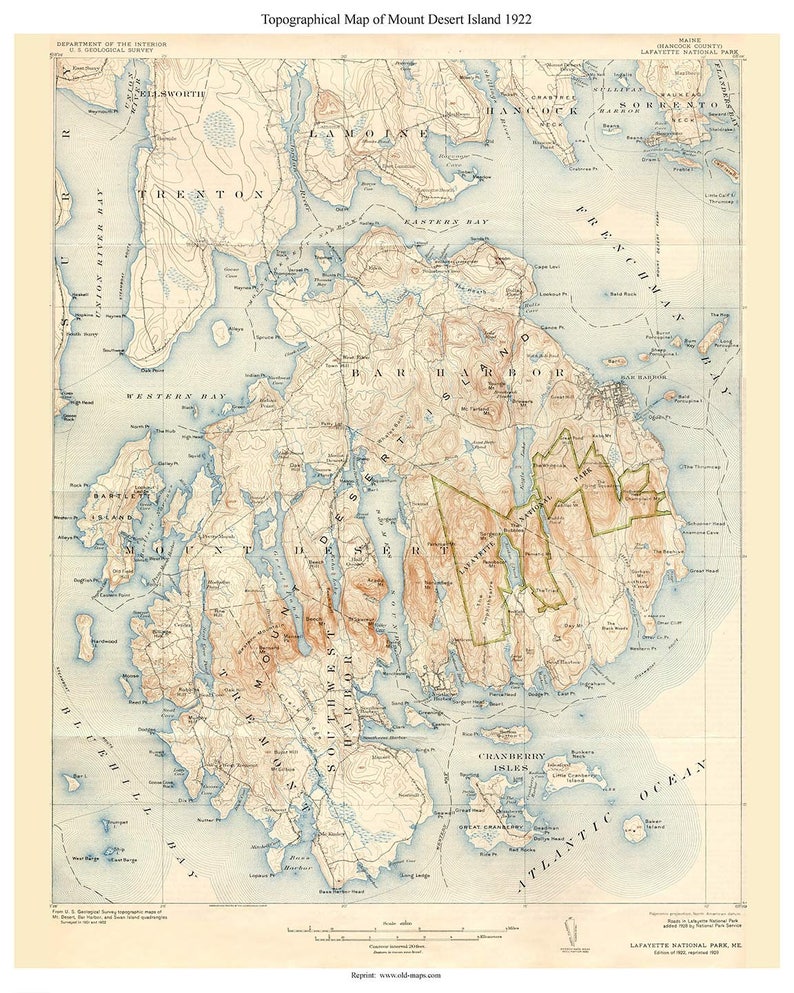 Mount Desert Island 1922 Old Topo Map - Edited Reprint of the Original ...