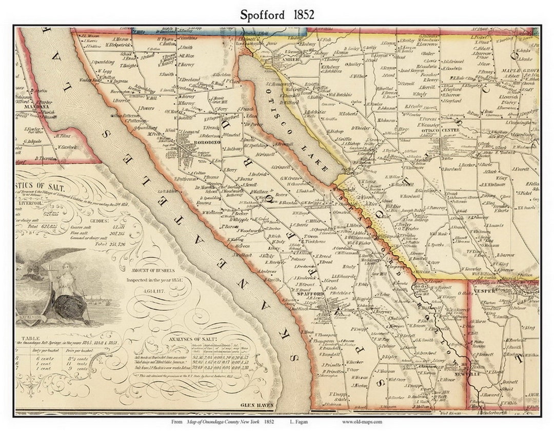 Spafford 1852 Old Town Map With Homeowner Names New York Skaneateles ...