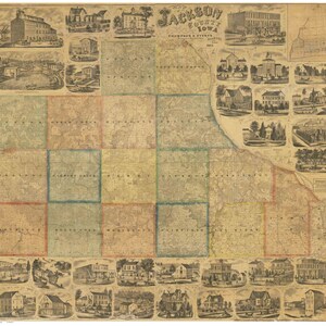 Jackson County Iowa 1867 Old Wall Map With Landowner Names Farm Lines ...