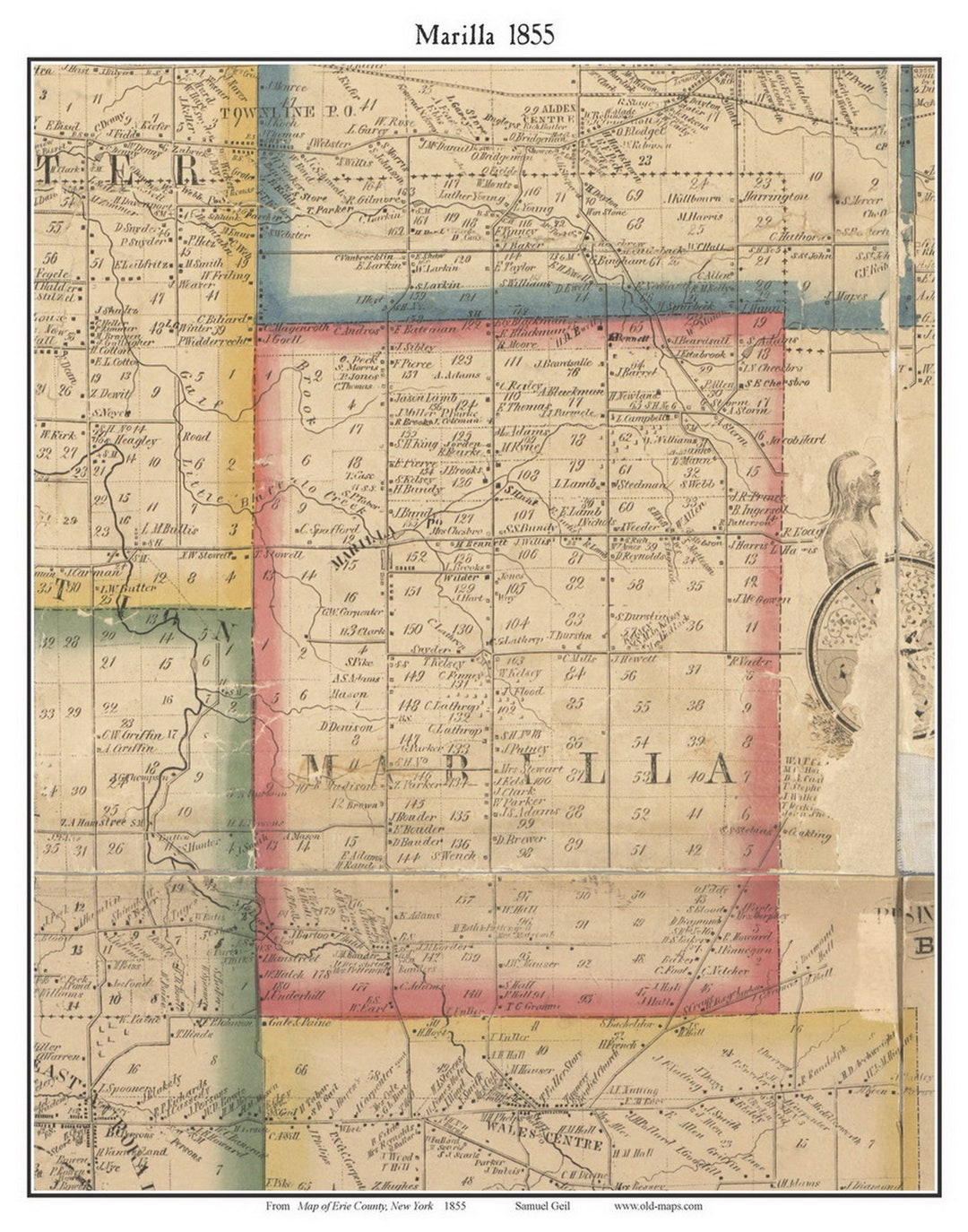 Marilla 1855 Old Town Map With Homeowner Names New York - Reprint ...