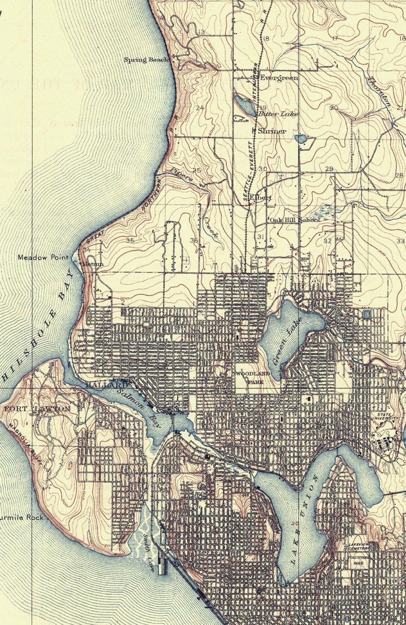 Seattle 1909 Old Topo Map Puget Sound Edited Reprint of - Etsy