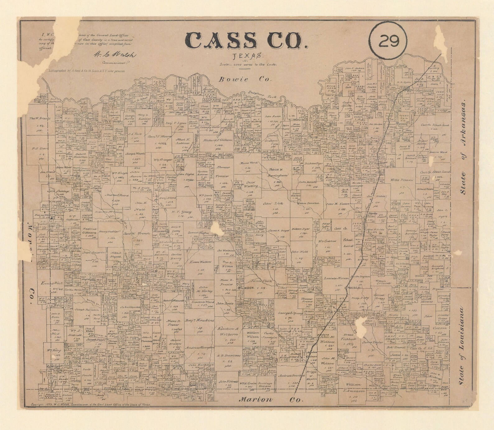 Cass County Texas 1879 Old Wall Map Reprint With Land Etsy