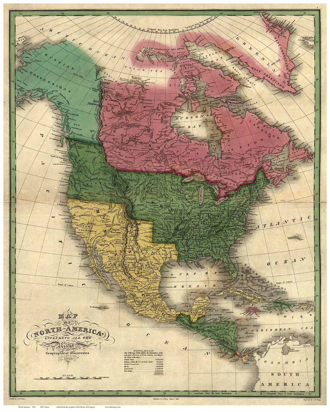 North America 1826 - Vance Old Map Reprint Northamerica Americas - Etsy