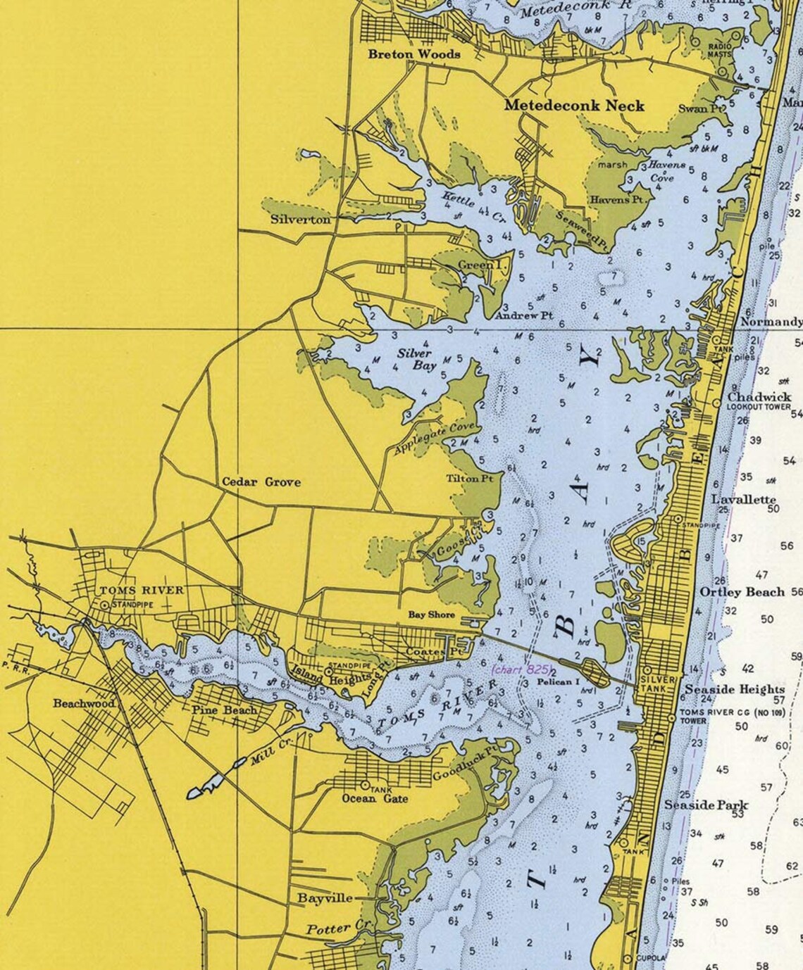 Sea Girt Light to Little Egg Inlet 1957 Nautical Map Reprint - Etsy