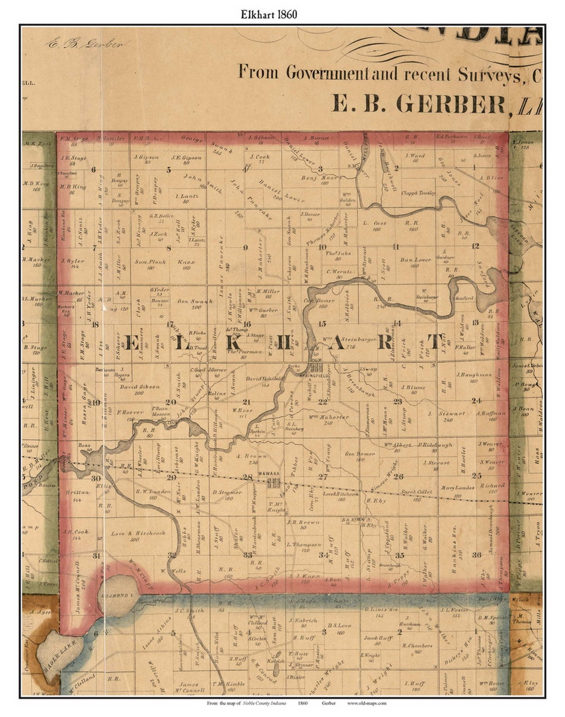 Elkhart 1860 Old Town Map With Homeowner Names Wawaka | Etsy