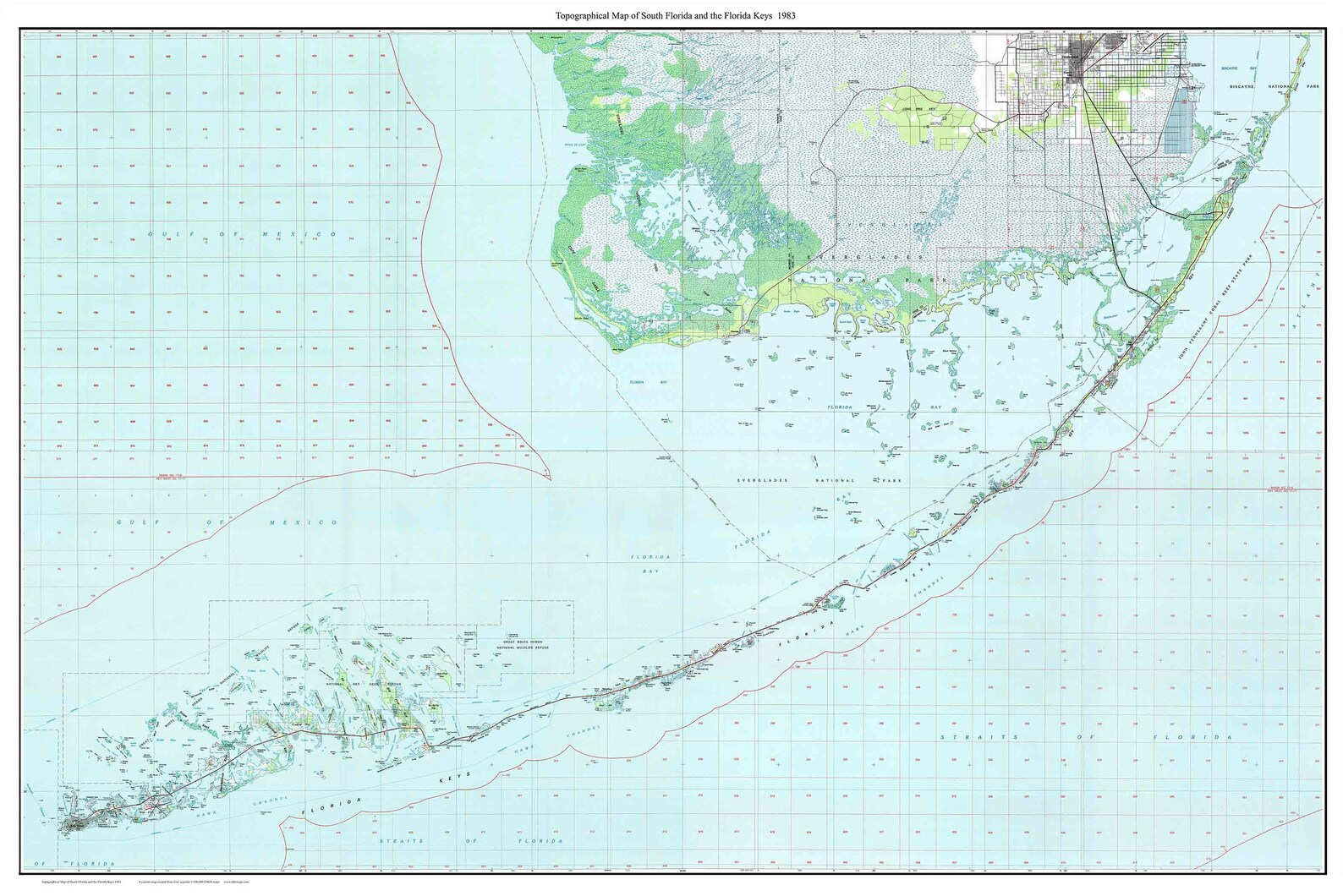 South Florida and Florida Keys 1983 Old Topo Map - A Composite Made ...