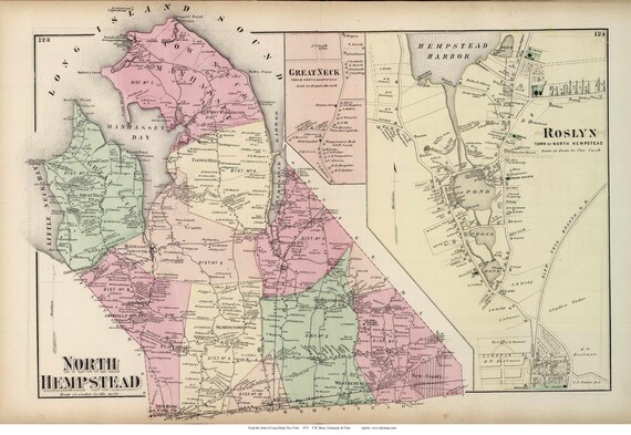 North Hempstead 1873 Old Map Long Island New York With | Etsy