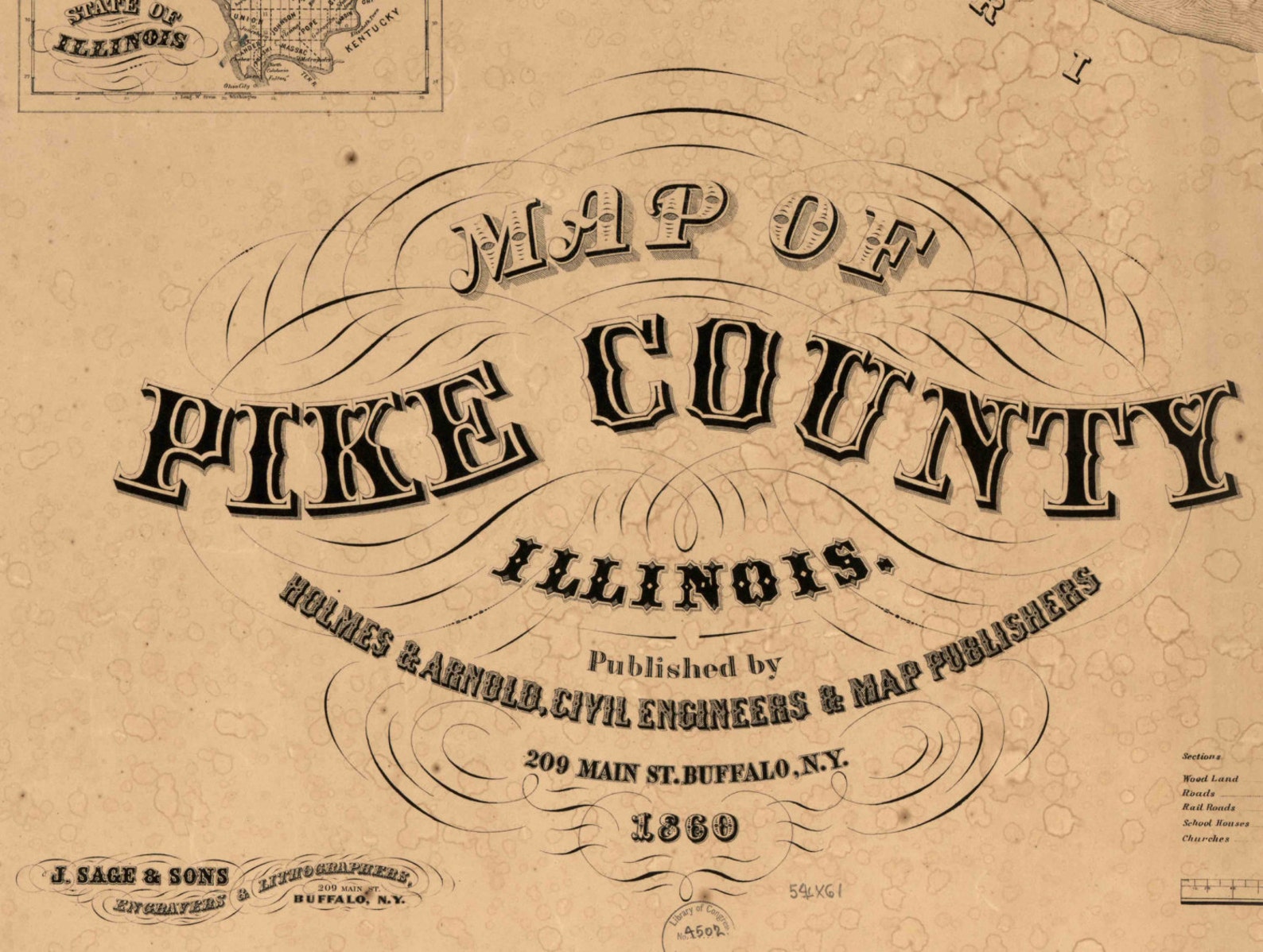 Pike County Illinois 1860 - Old Wall Map With Landowner Names Farm ...