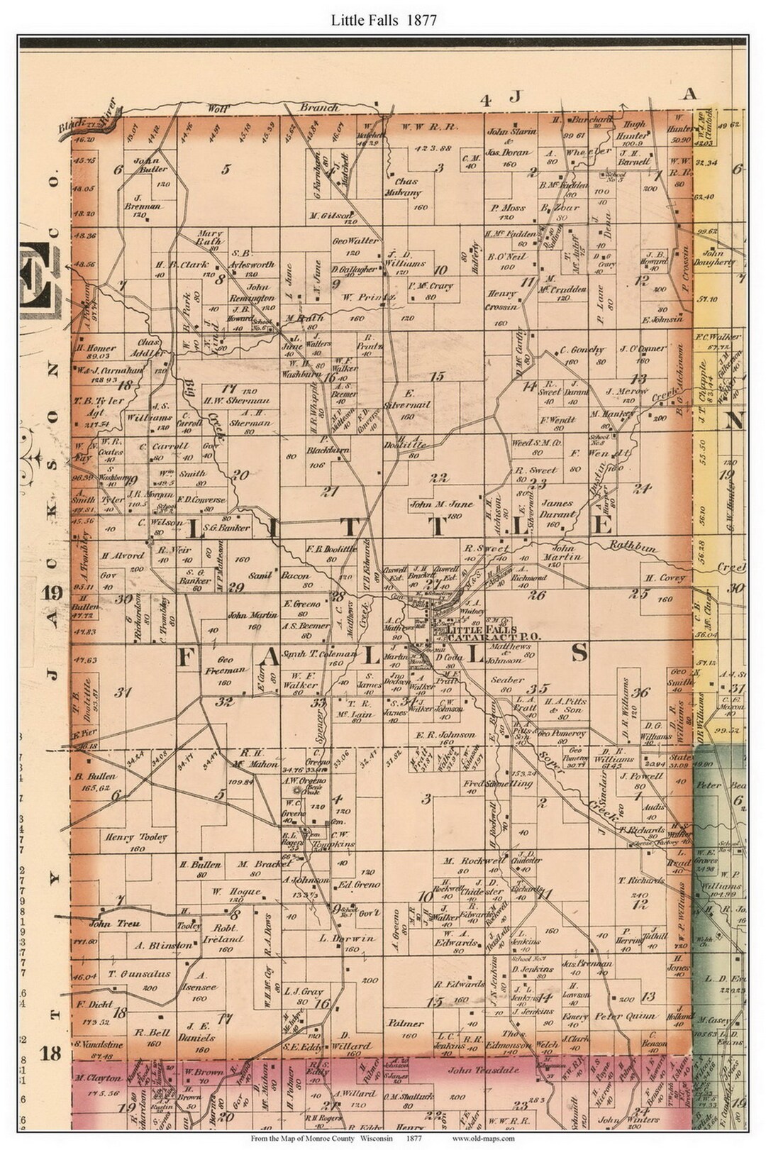 Little Falls 1877 - Old Town Map With Homeowner Names - Cataract ...
