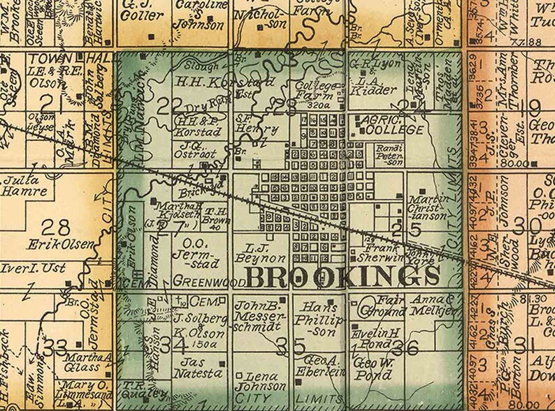 Brookings County South Dakota 1897 - Old Wall Map With Landowner Names ...