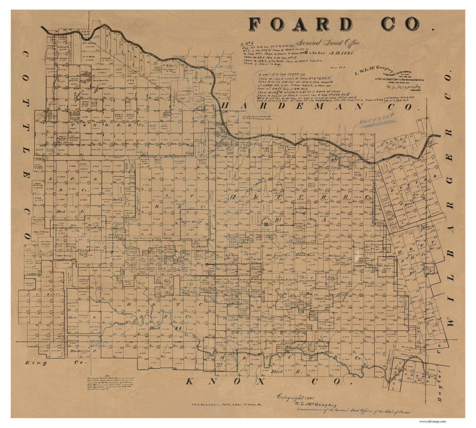 Foard County Texas 1891 Old Wall Map Reprint With Land | Etsy