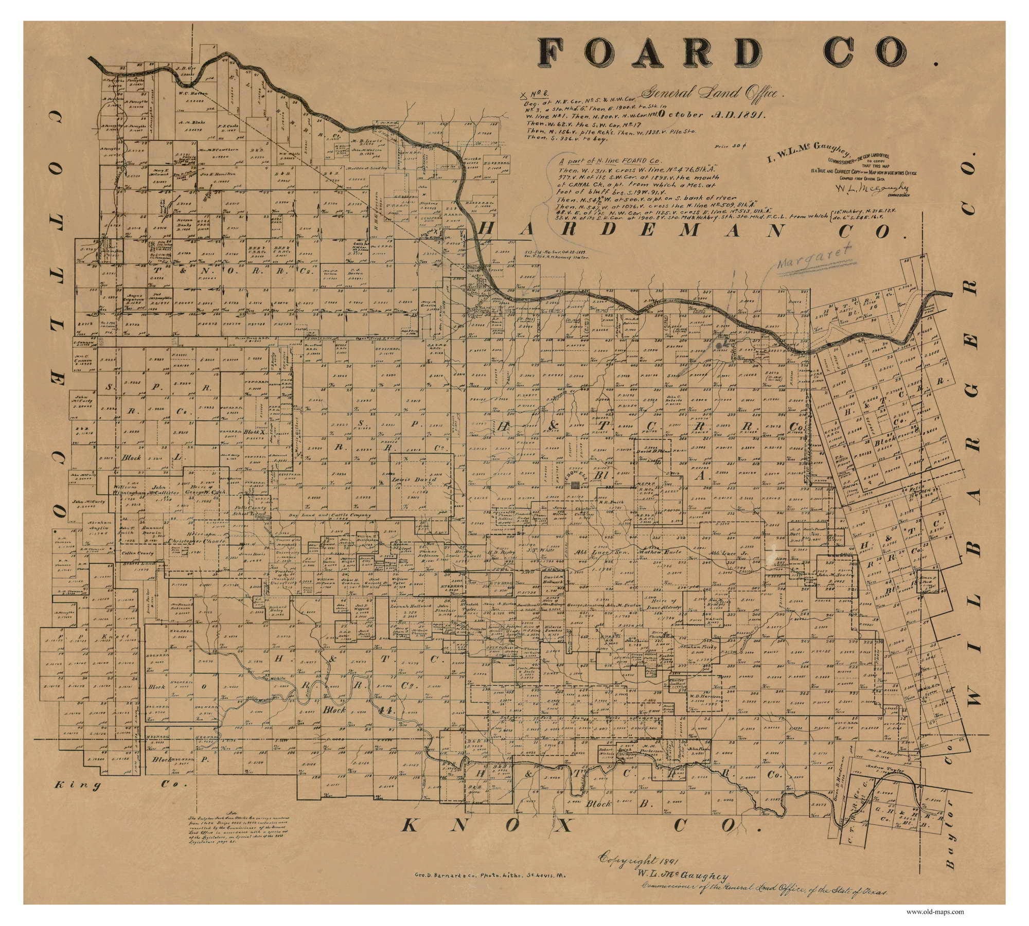 Foard County Texas 1891 Old Wall Map Reprint With Land | Etsy