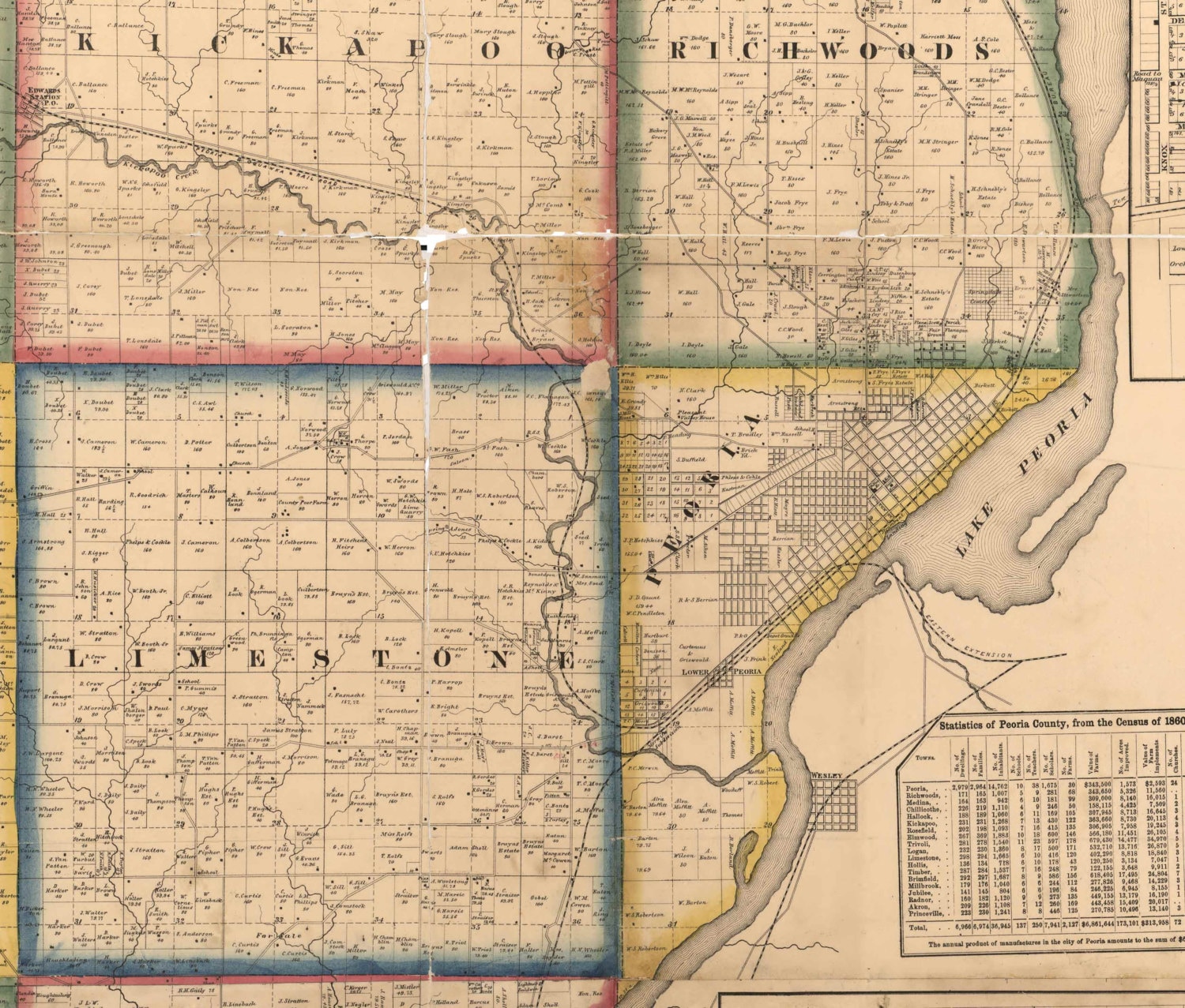 Peoria County Illinois 1861 Old Wall Map Reprint With - Etsy